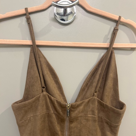 House of CB | Dresses | House Of Cb Suede Midi Dress V Neck Taupe Euc ...